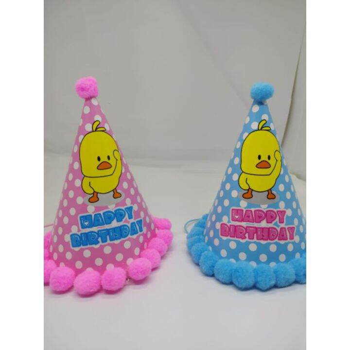 TOPI ULANG TAHUN KERUCUT HBD POMPOM AYAM 45 / TOPI HAPPY BIRTHDAY ...