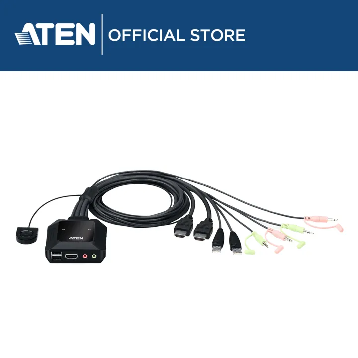 ATEN 2-Port USB 4K DCI HDMI Cable KVM Switch with Remote Port Selector ...
