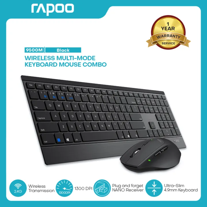 Rapoo 9500M Bluetooth & 2.4G Wireless Multi-mode Keyboard Mouse Combo Black | Lazada PH