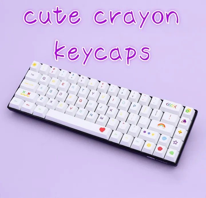 136Keys Cute Crayon Keycaps Cherry Profile PBT Dye Subbed Keycap for MX ...