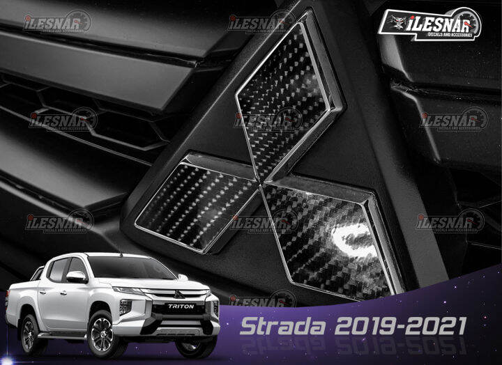 Mitsubishi Strada 2019-2023 Front and Rear Logo 7D Black Carbon Fiber ...