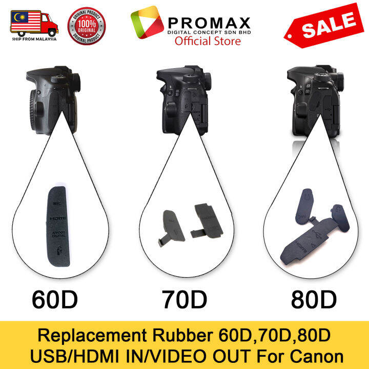 Canon EOS 60D,70D,80D USB / AV OUT/ HDMI/ MIC Replacement Rubber Door ...