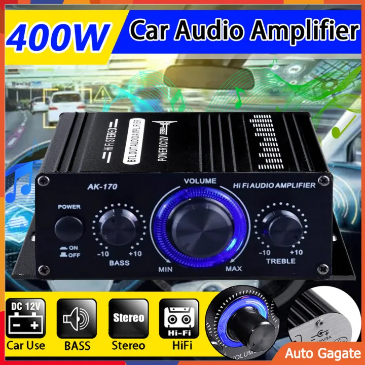 (ส่งด่วน) 400W 2 Channel Mini Car Hifi Power Amplifier DC12V bluetooth ...