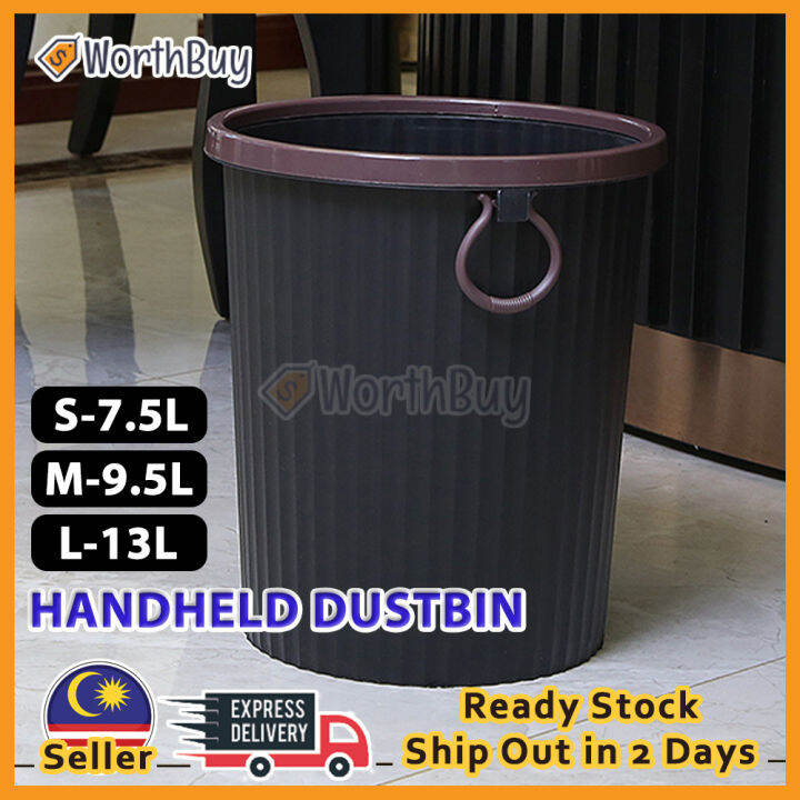 [3 Sizes] Worthbuy Dustbin Handheld Garbage Bin Tong Sampah Tong Sisa Round Rubbish Bin Waste ...