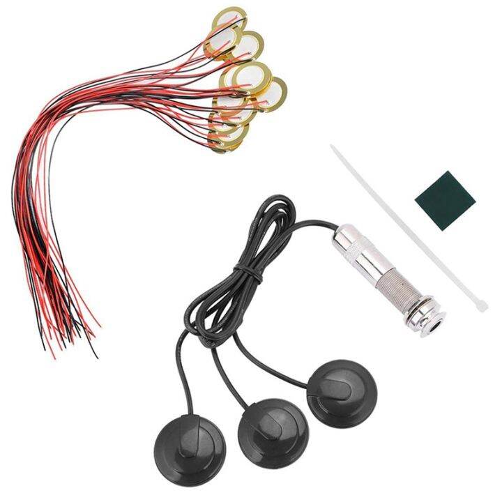 Guitar Pickup 3x Piezo Pickup Transducer with 15Pcs 27mm Piezo Discs with Leads Mic Drum Trigger ...