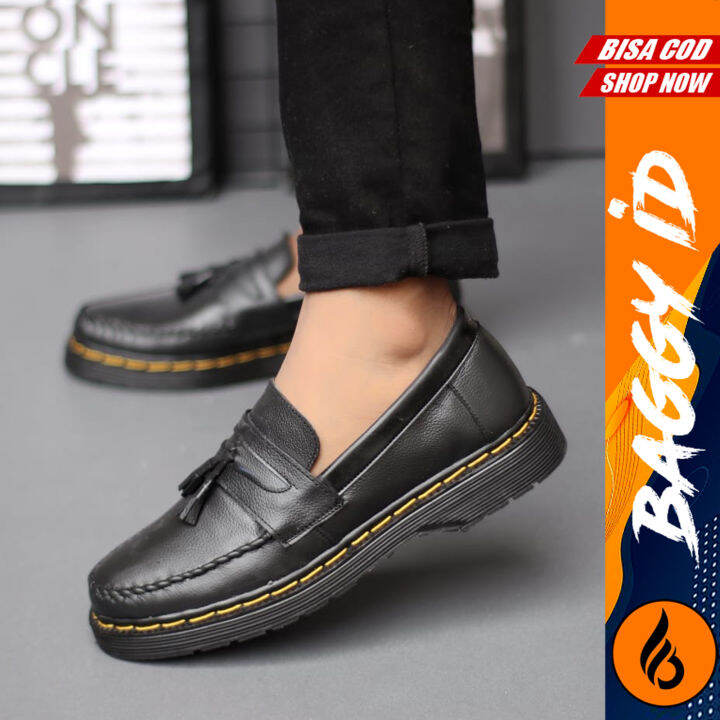 Sepatu pria wanita loafer docmart penny loafers formal-black Kerja ...