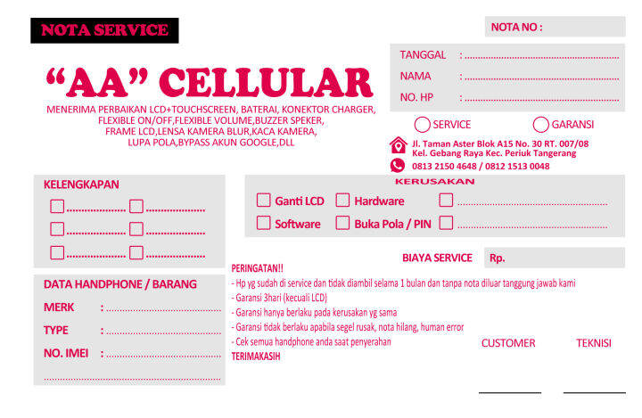 Cetak Nota Custom 2 PLY 1/4 Folio | Nota Konter | Nota Cell | Nota ...