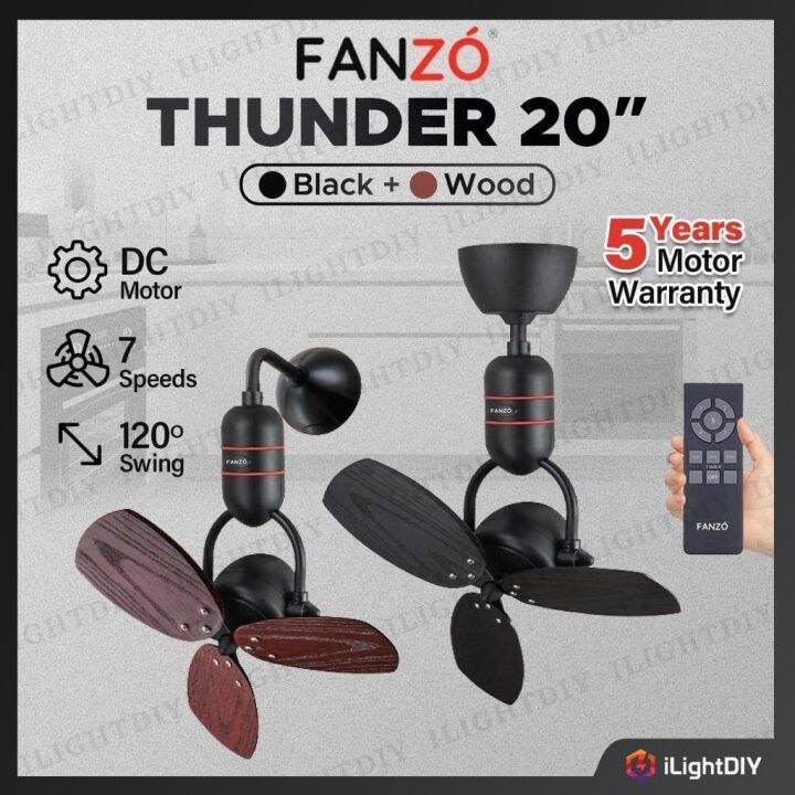 FANZÓ THUNDER 20" 7 Speeds DC Motor 3 Blades Remote Control Ceiling Fan ...
