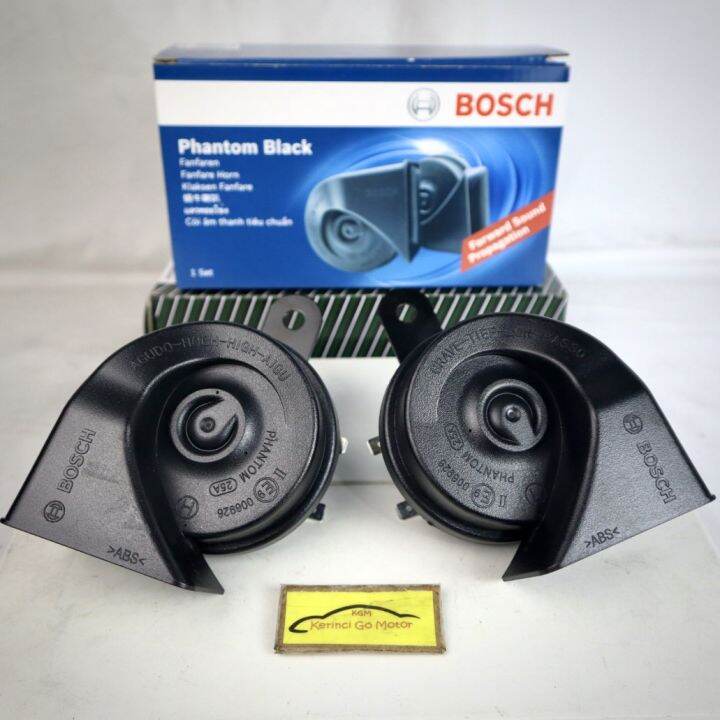 BOSCH PHANTOM BLACK KLAKSON KEONG FANFARE HORN SET 12V DOUBLE PIN ...