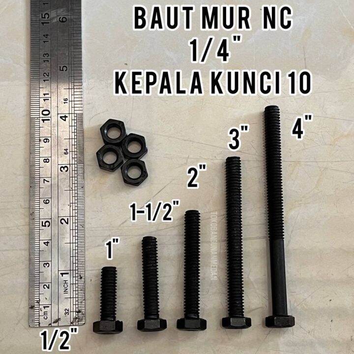 BAUT MUR HITAM 1/4 INCH - KEPALA KUNCI 10 MM DRAT KASAR | Lazada Indonesia