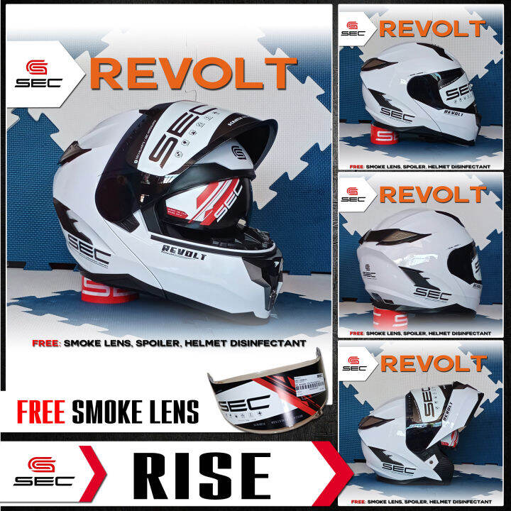 SEC Revolt Modular Dual Visor Helmet BSEC-04523 Solid Gloss White Color ...