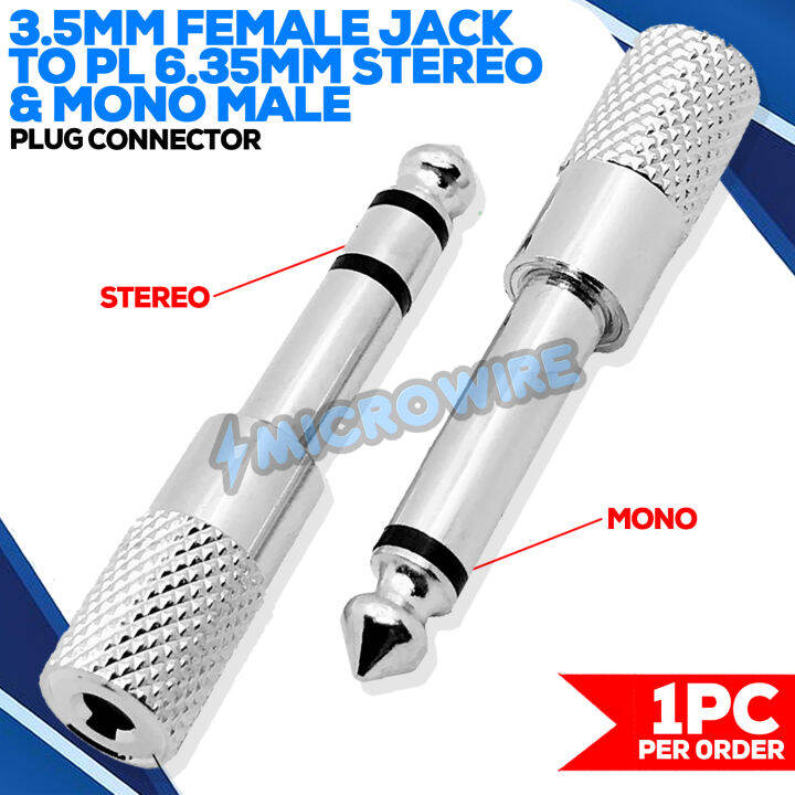 3.5mm Female Jack To PL 6.35mm Stereo & Mono Male Plug Converter ...