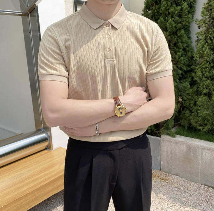 Kinwoo T602 Men's Slim Striped Short Sleeve Korean Fashion Polo Shirt ...