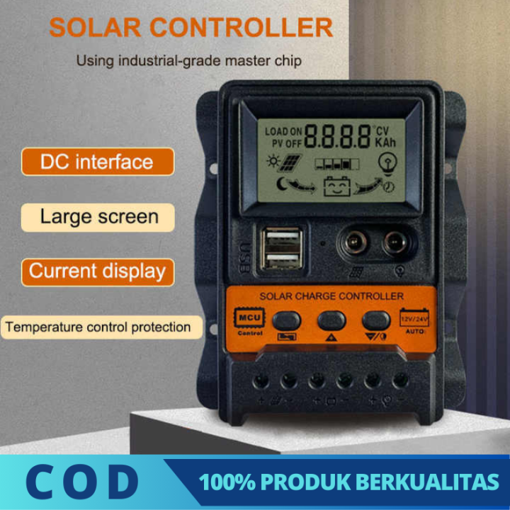 COD - SOLAR CHARGER CONTROLLER LCD PWM REGULATOR BATERAI 12V/24V 30A - K-1688 / Solar Kontroler ...