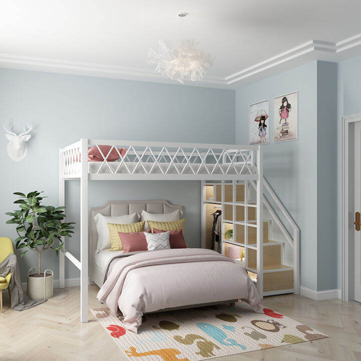 Space-saving elevated bed apartment loft loft duplex wrought iron bed ...