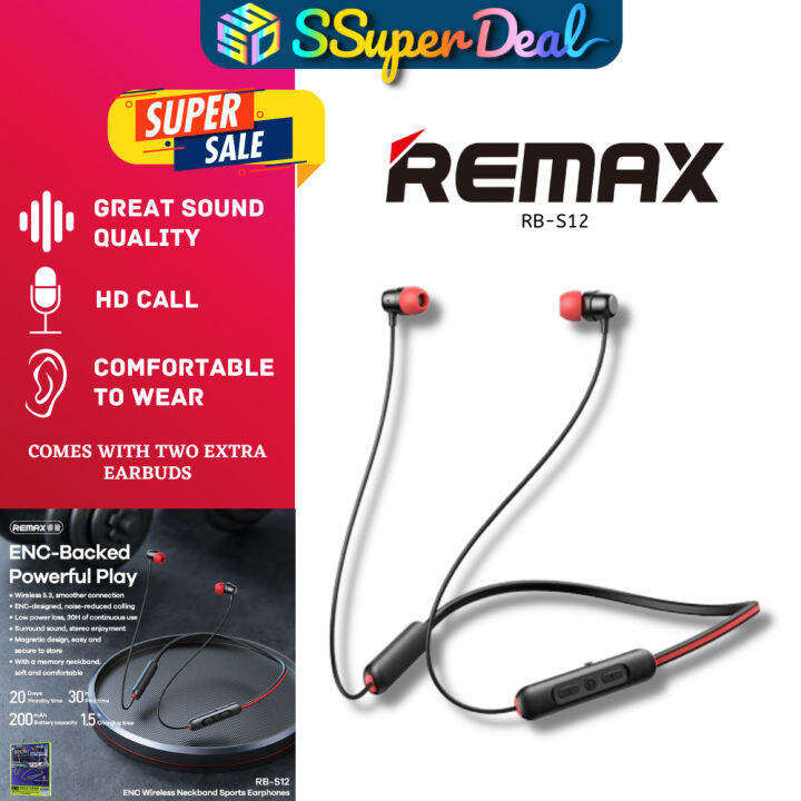 Remax RB-S12 V5.3 Bluetooth ENC Wireless Neckband Sports Earphones | Lazada