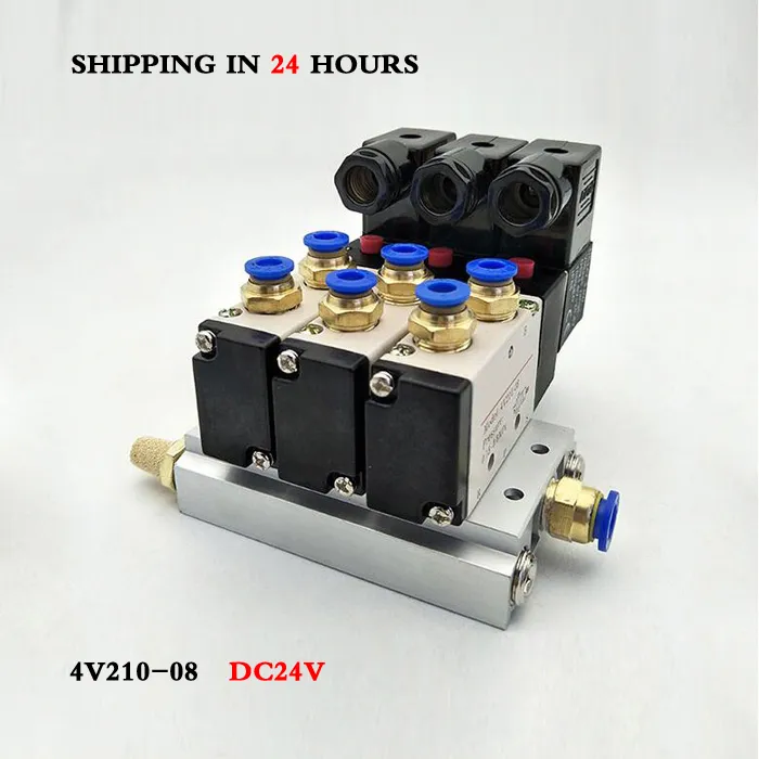 Solenoid Valve 4V210-08 2 Position 5 Way DC12V DC24V AC220 Pneumatic Solenoid Valve Muffler Base ...