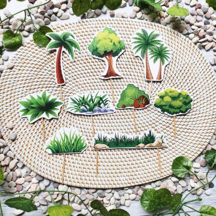 satu set topper cake hiasan kue ulang tahun motif pohon rumput tree ...
