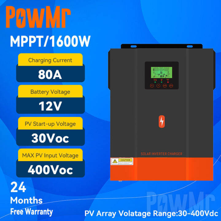 PowMr 1.6KW อินเวอร์เตอร์พลังงานแสงอาทิตย์แบบไฮบริด PV แรงดันไฟฟ้าเริ่มต้น 30Voc สร้างขึ้นใน 80A ...