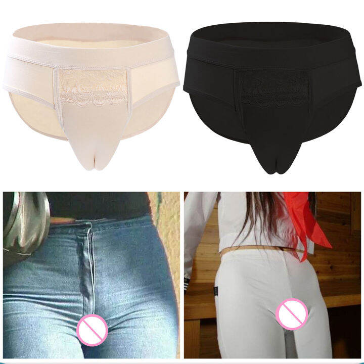 yitu Men Panties Close Fit Stretchy Lace Camel Toe Briefs Hip Lift Hiding Gaff Panty Thong for ...