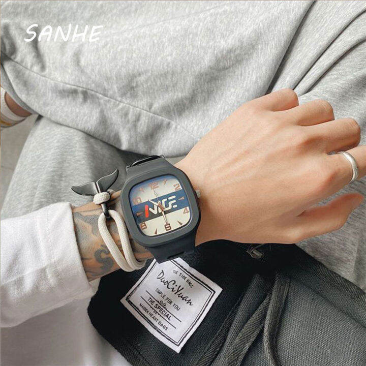 Sanhe เกาหลี Ins ตัวชี้ดิจิตอลนาฬิกาผู้ชายอารมณ์ที่เรียบง่ายที่เดินทางมาพักผ่อนกันน้ำนักเรียน ...