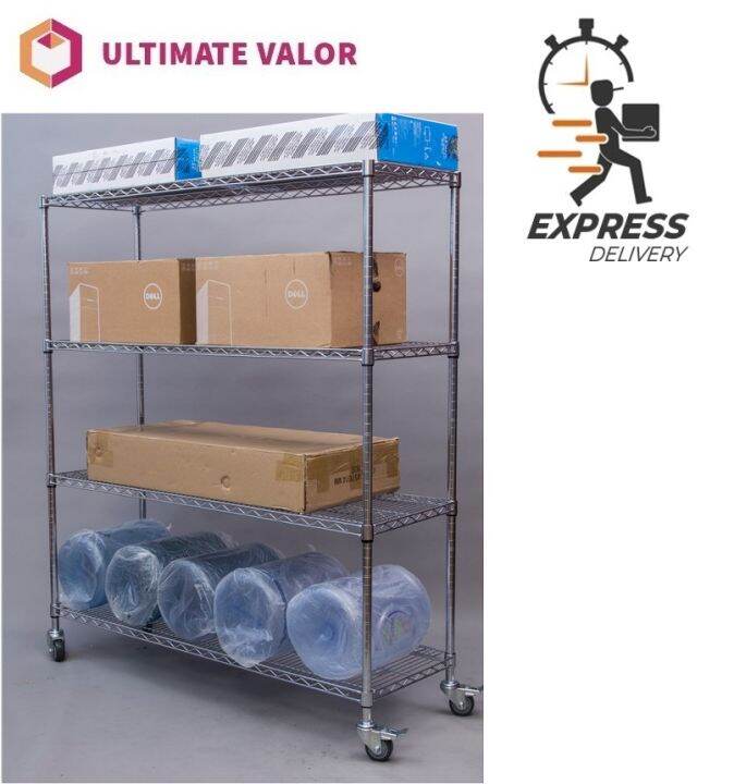 [SG SELLER] Industrial Stainless Steel Metal Movable Storage Rack Racking Shelves with Wheels ...