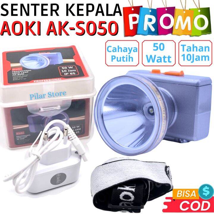 Senter Kepala AOKI AK-S050 50 WATT - TAHAN HINGGA 10 JAM - Senter kepala LED Super Terang AOKI ...