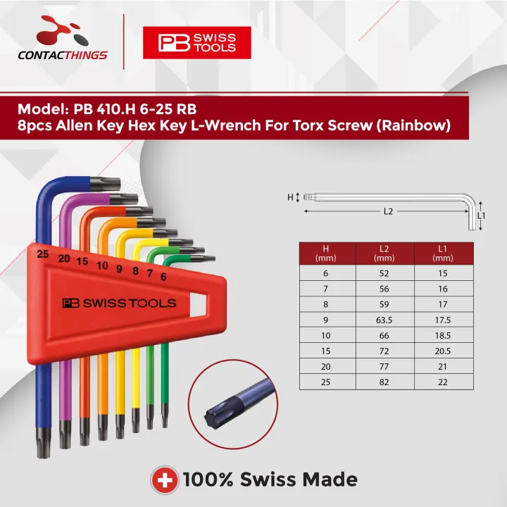 PB SWISS TOOLS 8pcs Allen Key Hex Key L-Wrench For Torx Screw PB 410.H 6-25 RB | Lazada