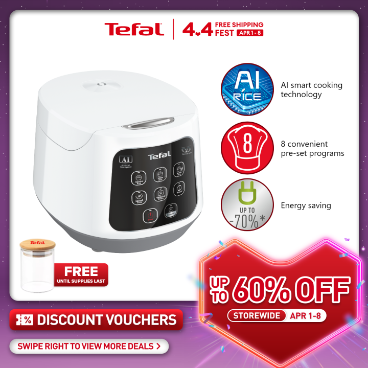 TEFAL Easy Rice Compact Spherical Pot Rice Cooker 1L RK730165 (White) ~ AI Smart Cooking ...