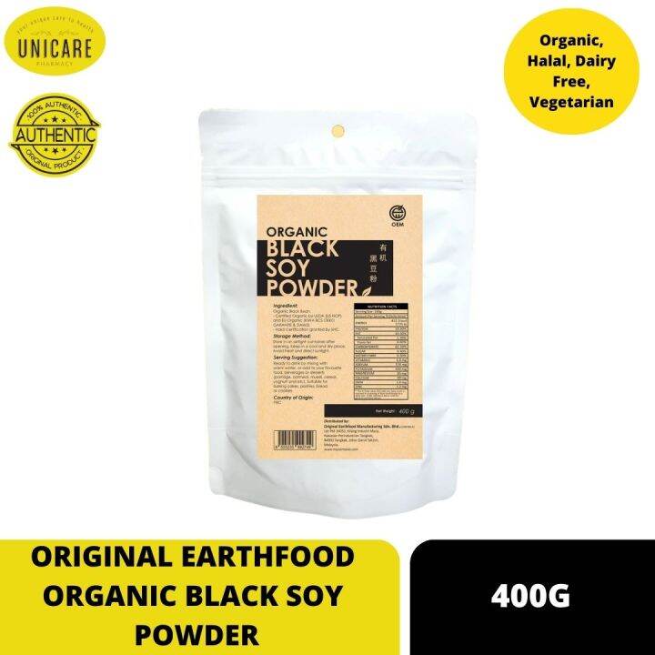 ORIGINAL EARTHFOOD ORGANIC BLACK SOY POWDER 400G. Organic, Halal, Dairy ...