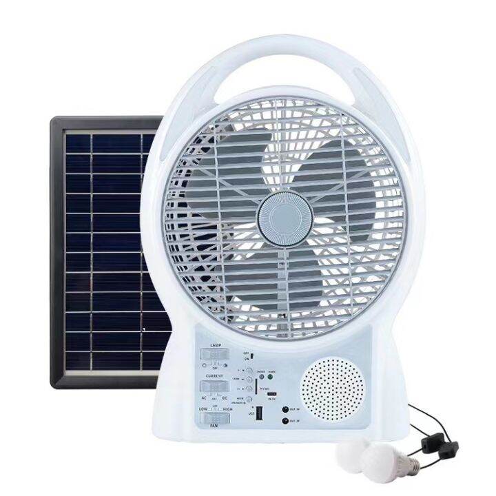 KUKU Solar Desk Fan Solar Rechargeable Fan with Radio Bluetooth Speaker ...