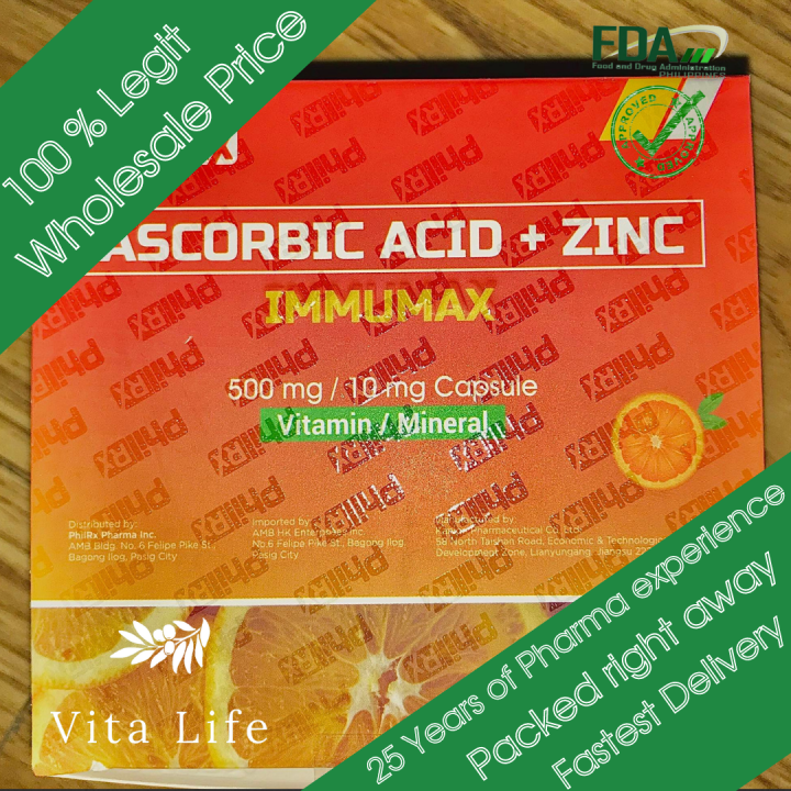 Vitamin C Ascorbic Acid + Zinc by 100 capsules Strong Immune System ...