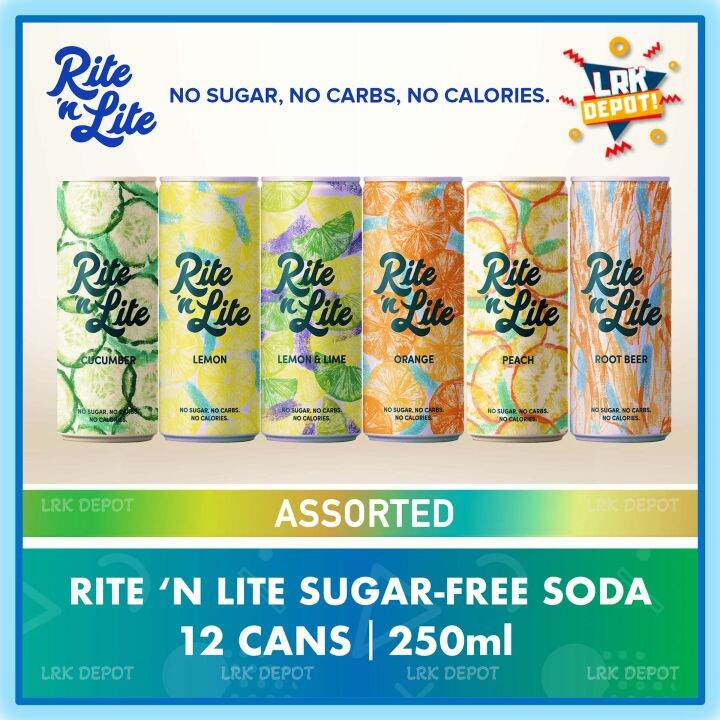 Rite 'N Lite (Assorted Flavors) Sugar Free Carbonated Soda Drinks x 12 ...