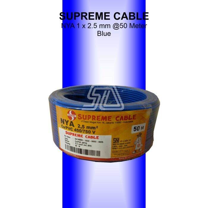 Supreme Cable Cu-PVC NYA 2.5 mm2 450-750 V R50 Kabel Biru | Lazada ...