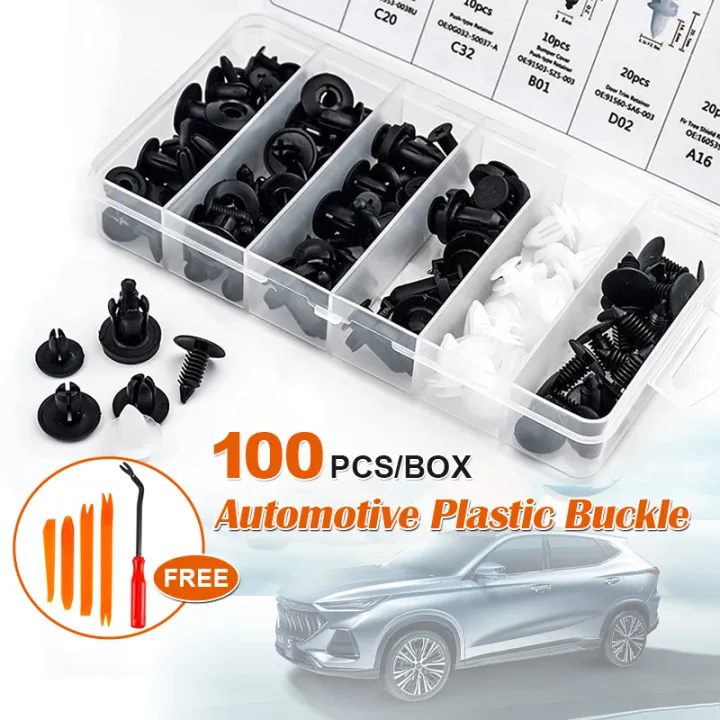 100 Pcs Car Retainer Clips Plastic Fasteners Kit with Fastener Remover ...