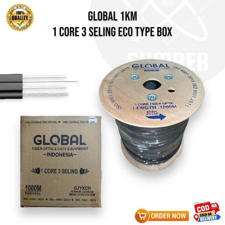 KABEL FO 1 CORE 3 SELING 1 KM ECO TYPE BOX DROPE CORE CABLE FIBER OPTIK ...