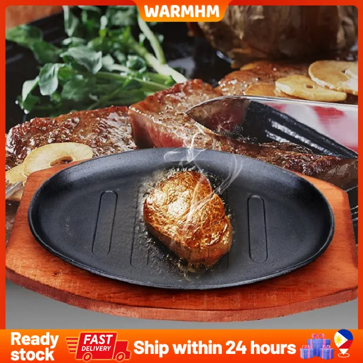 10 Inches Cast Iron Sizzler Plate Oval Serving Pan Steak Teppanyaki ...