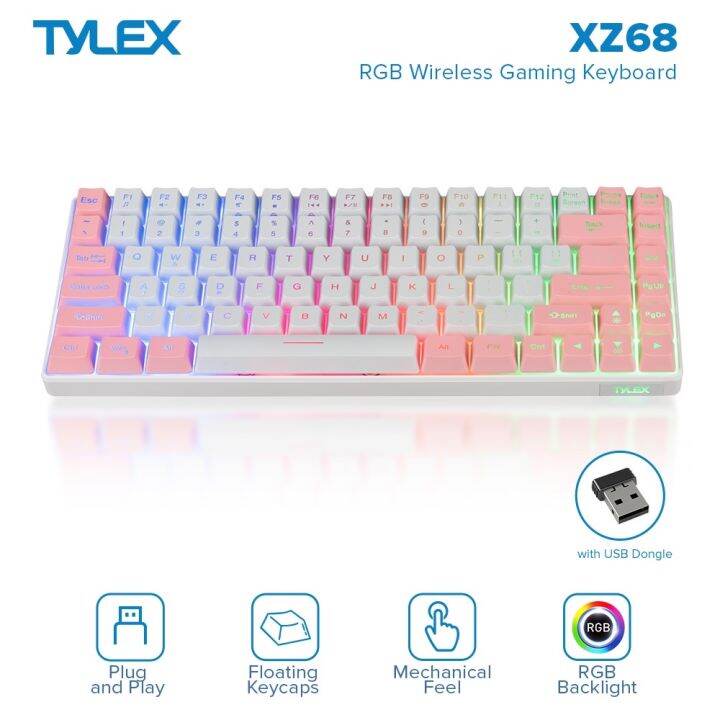 Tylex XZ68 Membrane RGB Backlit Wireless Rechargeable Gaming Keyboard ...