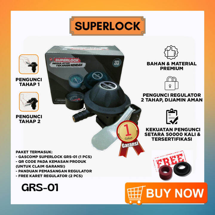 Gascomp- Regulator Meter Superlock 01 Klik Gas LPG (GRS-01) + Free Karet Seal Cadangan | Lazada ...