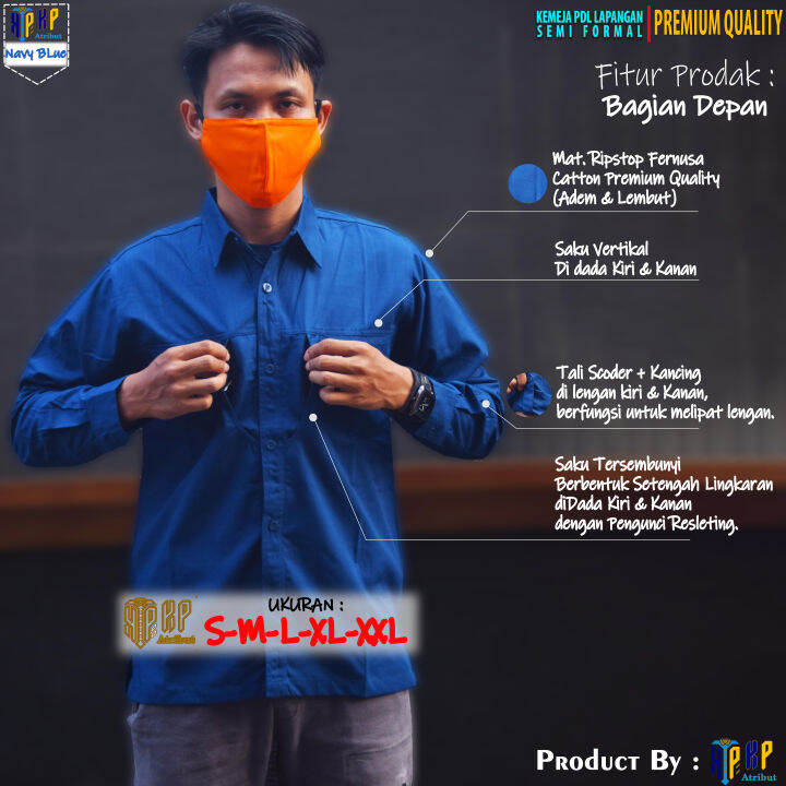 KEMEJA KERJA SEMI FORMAL Warna NAVY BLUE | KEMEJA LAPANGAN PDH/PDL LENGAN PANJANG | Lazada Indonesia