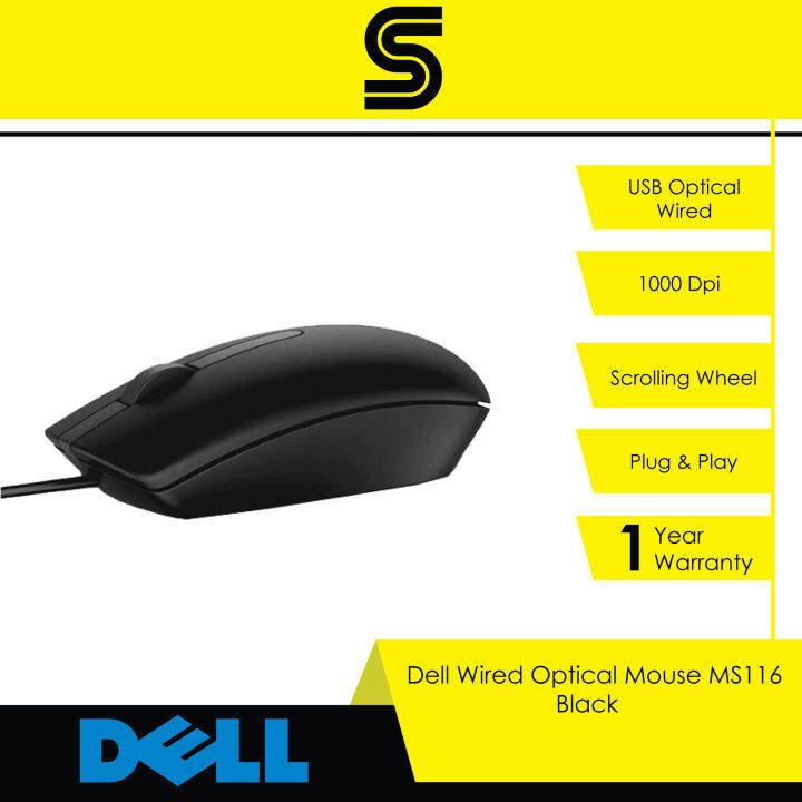 Dell Wired Optical Mouse MS116 - Black | Lazada