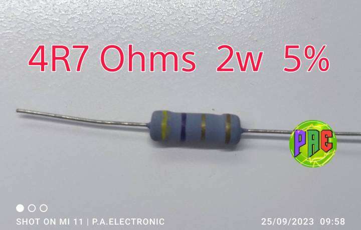 4.7 Ohm Ω 4R7 4E7 4.7R 4.7E 2W ± 5% ตัวต้านทานฟิล์มคาร์บอน 10 pcs ...
