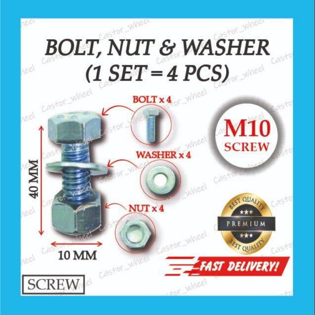 M10 X 40MM GR88 HIGH TENSILE HEXAGON BOLT , NUT & WASHER - ZINC PLATED ...