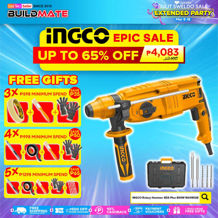 INGCO Rotary Hammer Chipping Drill SDS Plus System 800W + FREE RGH9028 ...