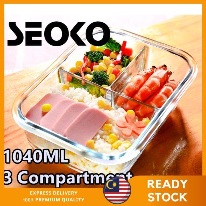 3 Compartment Glass Lunch Box 1040ml Glass Food Container - GL1043 | Lazada