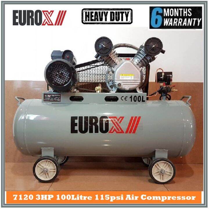 EuroX 3HP 100Litre 115PSI EAX7120 Air Compressor - 6 Months Warranty - | Lazada
