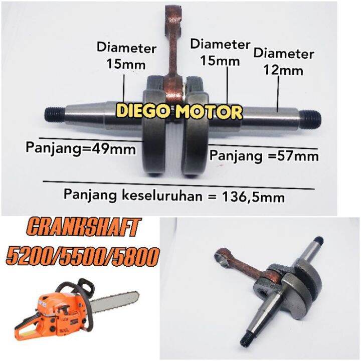 Crankshaft kruk as kro as mesin chainsaw sinso mini tipe 5200 5500 5800 ...