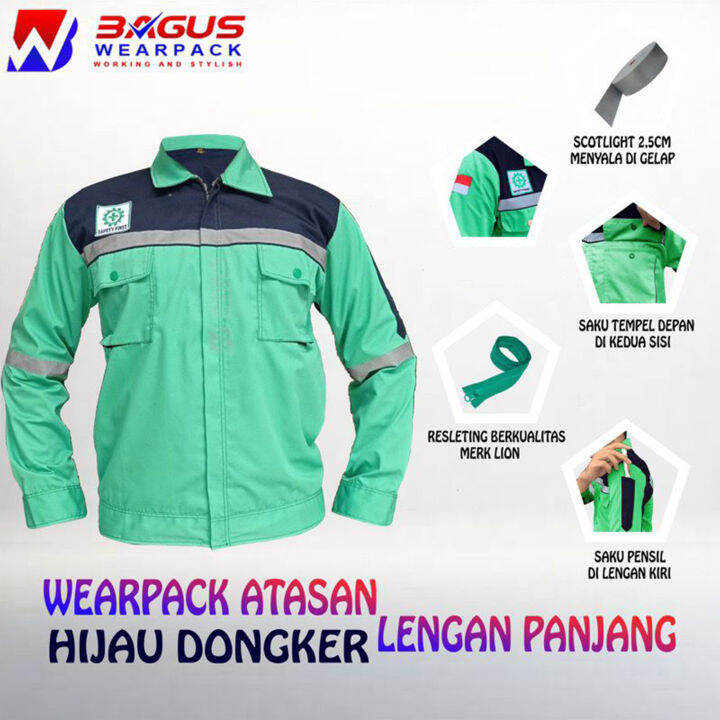 Baju Wearpack Kerja Atasan Lengan Panjang seragam proyek Warna Hijau ...