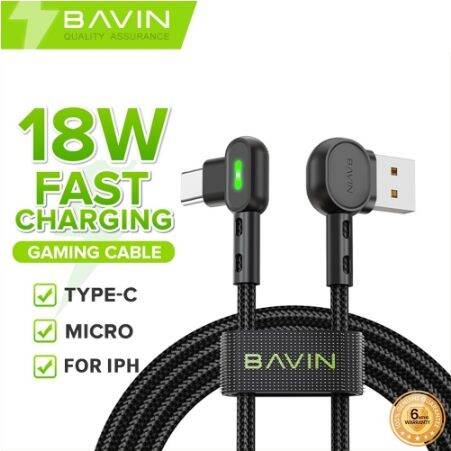 BAVIN CB258 18W / 12W Fast Charging LED Light Gaming Data Cable 90 ...