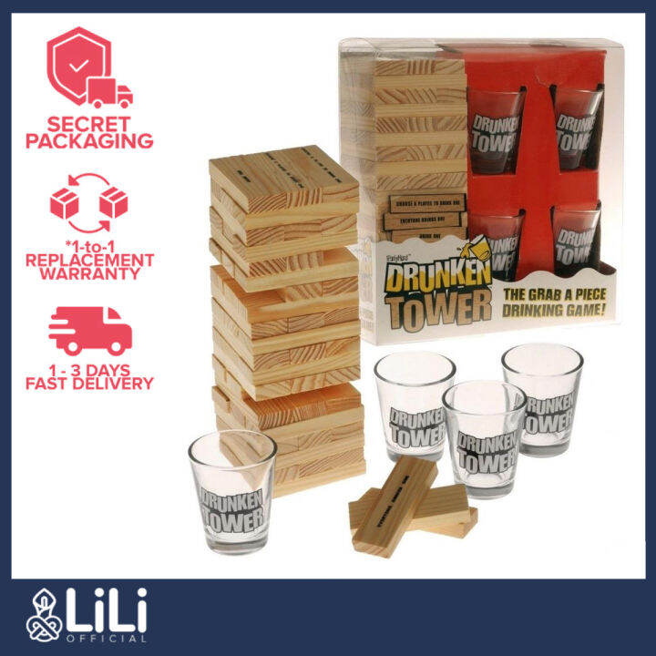 LiLi Drunken Tower Shot Glass Drinking Game 4 Shot Glasses 60 Stacking ...